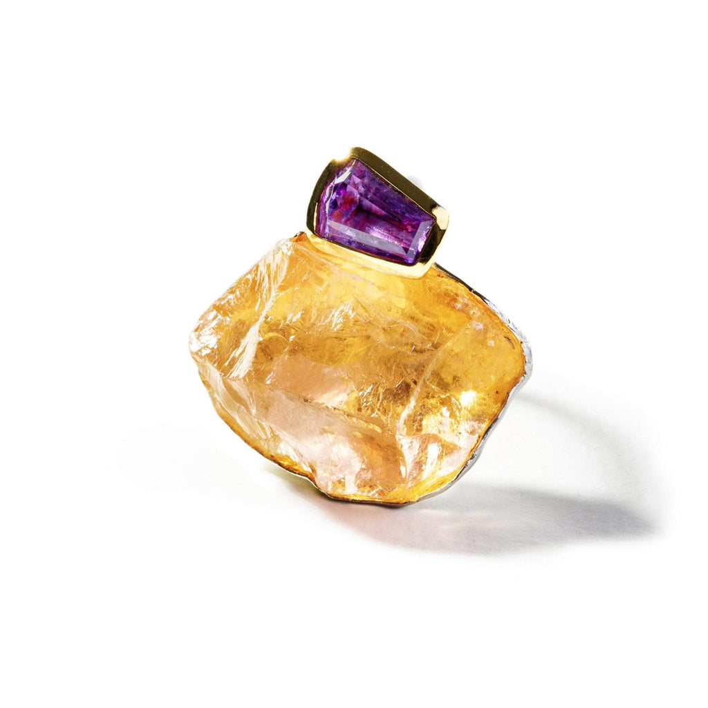 German Kabirski Cleon Rough Rose Quartz and Amethyst Ring – High End Beauty
