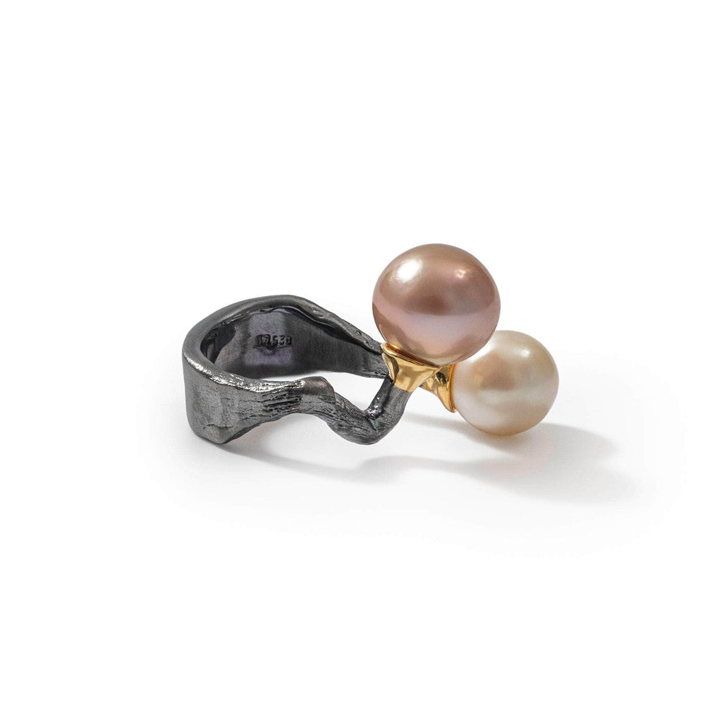 German Kabirski Mare Purple Pearl and White Pearl Ring (Black Rhodium ...